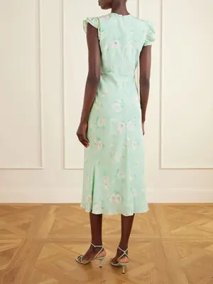 Alessandra Rich Floral-print Silk Midi Dress With Ruffle Trim