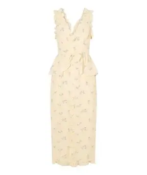 Alessandra Rich Floral Print Silk Midi Dress With Bow Embellishment - Yellow