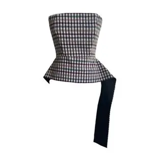 MIRIMALIST Flow Wool Bustier With Peplum Hem - Brown