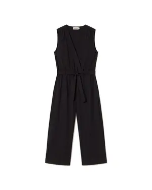 THINKING MU Seersucker Jumpsuit With Bow Detail - Black