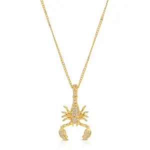 GLAMROCKS JEWELRY Scorpion Charm Necklace With Pave Zirconia - Gold