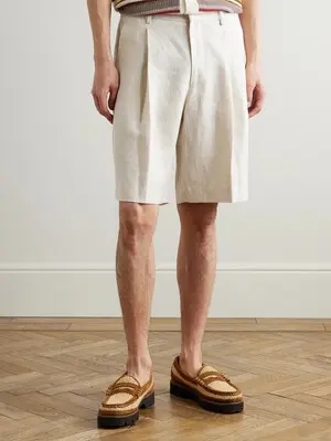 Nn07 Kay 1454 Straight-leg Pleated Linen Shorts - Neutrals