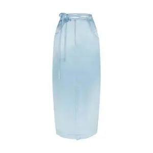 SOUR FIGS Satin Midi Skirt With Tie Waist - Blue