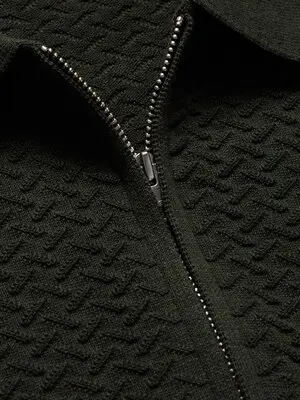 Nn07 Gustav 600160 Textured Organic Cotton Zip-up Polo Shirt - Green