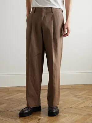 Nn07 Kay 1454 Straight-leg Pleated Linen Trousers - Brown