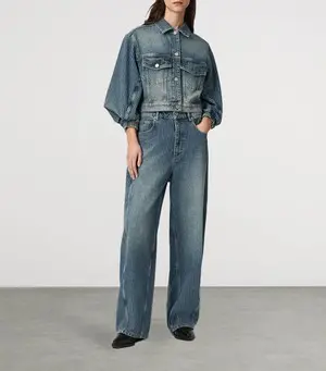 ALLSAINTS Carter Barrel Leg Jeans With Vertical Stripes - Blue