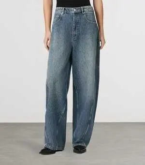ALLSAINTS Carter Barrel Leg Jeans With Vertical Stripes - Blue
