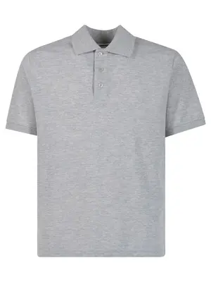 Saint Laurent Cassandre Embroidery Cotton Blend Polo Shirt - Grey