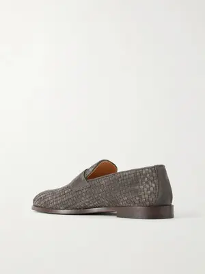 Brunello Cucinelli Woven Suede Penny Loafers - Gray
