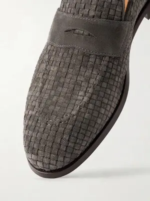 Brunello Cucinelli Woven Suede Penny Loafers - Gray