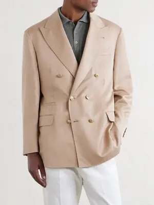 Brunello Cucinelli Double-breasted Silk And Linen-blend Twill Blazer