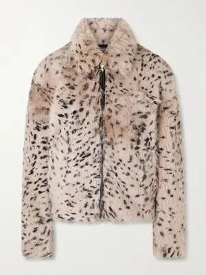 Amiri Leather-trimmed Plush Jacket With Animal Print