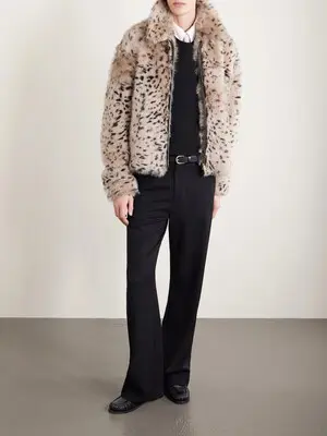 Amiri Leather-trimmed Plush Jacket With Animal Print