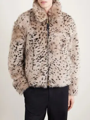 Amiri Leather-trimmed Plush Jacket With Animal Print