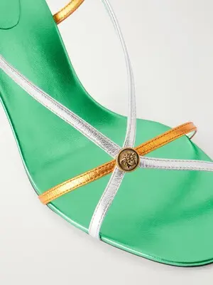 Versace Metallic Leather Medusa Logo Sandals - Green