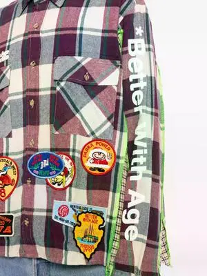 BETTER WITH AGE Patchwork Check-print Shirt - Purple