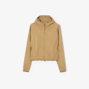 Burberry Stretch Nylon Hooded Jacket With Check Taping - Beige