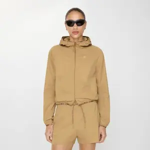 Burberry Stretch Nylon Hooded Jacket With Check Taping - Beige