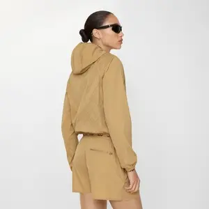 Burberry Stretch Nylon Hooded Jacket With Check Taping - Beige