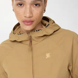 Burberry Stretch Nylon Hooded Jacket With Check Taping - Beige