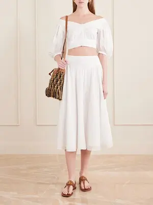 Thierry Colson Pamela Pleated Broderie Anglaise Cotton Midi Skirt