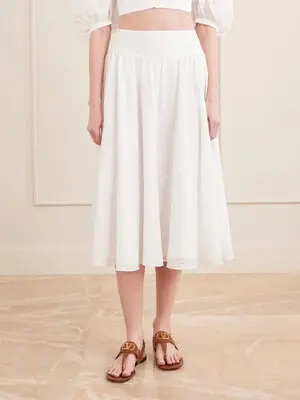 Thierry Colson Pamela Pleated Broderie Anglaise Cotton Midi Skirt
