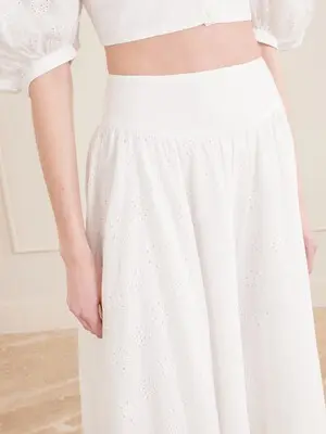 Thierry Colson Pamela Pleated Broderie Anglaise Cotton Midi Skirt