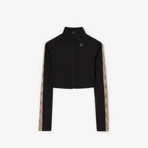 Burberry Stretch Nylon Cropped Track Jacket With Check Taping