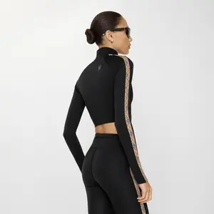 Burberry Stretch Nylon Cropped Track Jacket With Check Taping