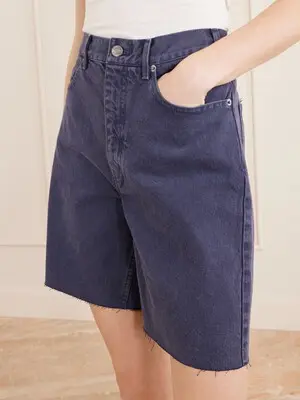NILI LOTAN Russel Frayed Denim Shorts - Blue