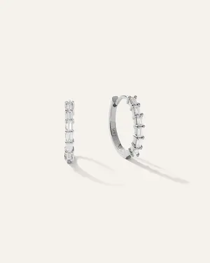 Quince 14k Gold Diamond Baguette Huggie Earrings - White Gold