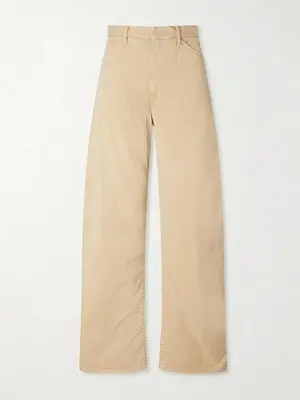 NILI LOTAN Tribeca Brushed Cotton-blend Twill Barrel-leg Pants - Neutrals