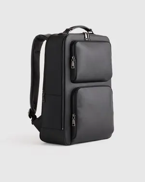 Quince Italian Saffiano Leather Laptop Backpack - Black