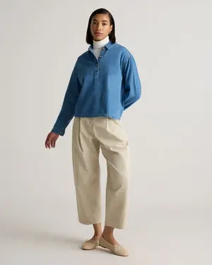 Quince Distressed Denim Popover Shirt