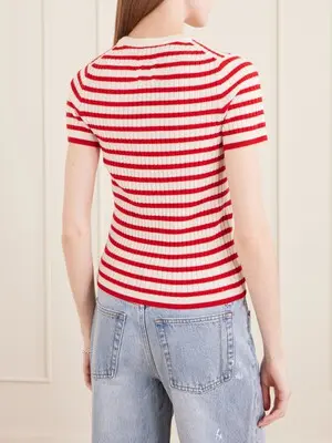 NILI LOTAN Alita Striped Ribbed Cashmere T-shirt