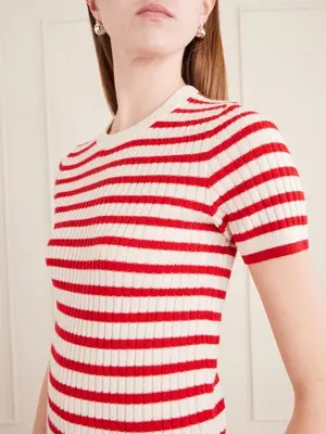 NILI LOTAN Alita Striped Ribbed Cashmere T-shirt