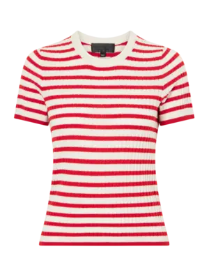 NILI LOTAN Alita Striped Ribbed Cashmere T-shirt - Red