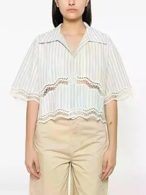 Sandro Lace-trim Striped Cropped Shirt - Neutrals