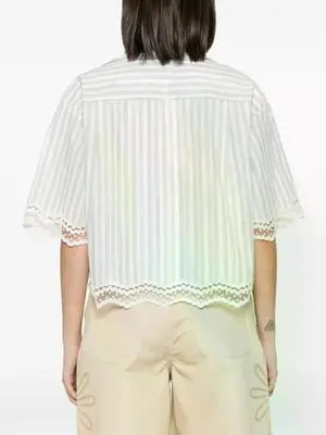 Sandro Lace-trim Striped Cropped Shirt - Neutrals