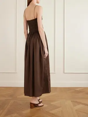 Matteau Shirred Organic Cotton Midi Dress - Brown