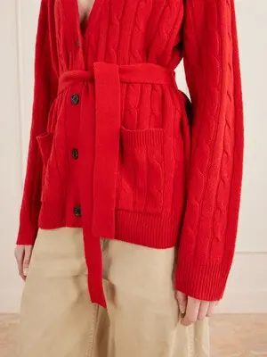 NILI LOTAN Tirza Belted Cable-knit Cashmere Cardigan