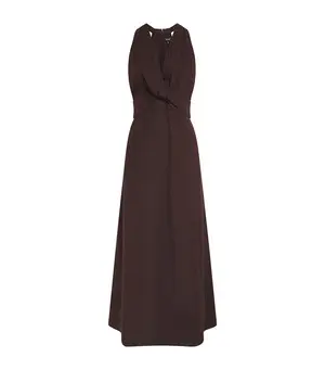 ME+EM Linen-blend Twist-front Midi Dress - Brown