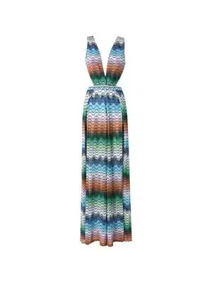 Missoni Chevron Pattern V-neck Jumpsuit With Side Slits - Blue