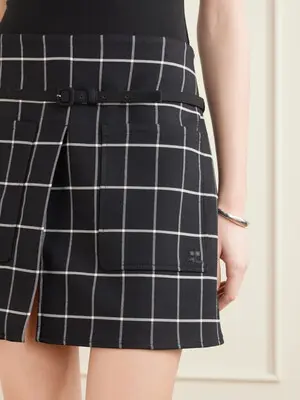 COURREGES Courrèges Belted Checked Wool-blend Mini Skirt