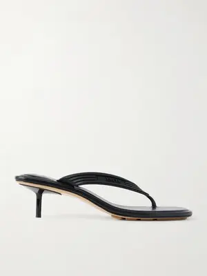 Bottega Veneta Sampieri Thong" Rubber And Leather Heeled Sandals - Black