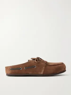 Brunello Cucinelli Suede Slip-on Moccasins With Monili Beads - Brown