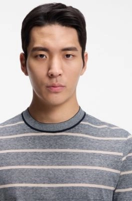 BOSS Cotton-linen T-shirt With Horizontal Stripe
