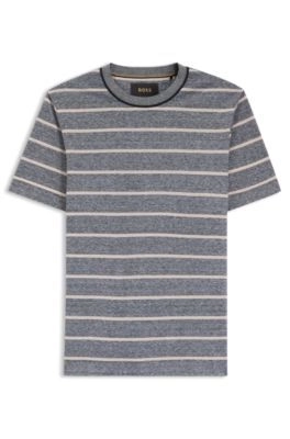 BOSS Cotton-linen T-shirt With Horizontal Stripe