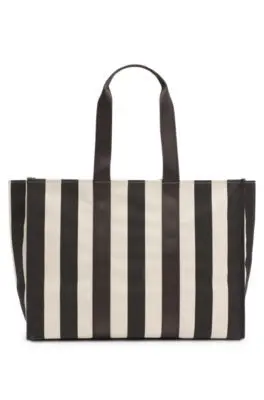 BOSS Striped Canvas Tote Bag