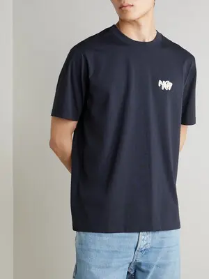 Nn07 Adam App 3209 Logo-appliquéd Pima Cotton-jersey T-shirt - Blue